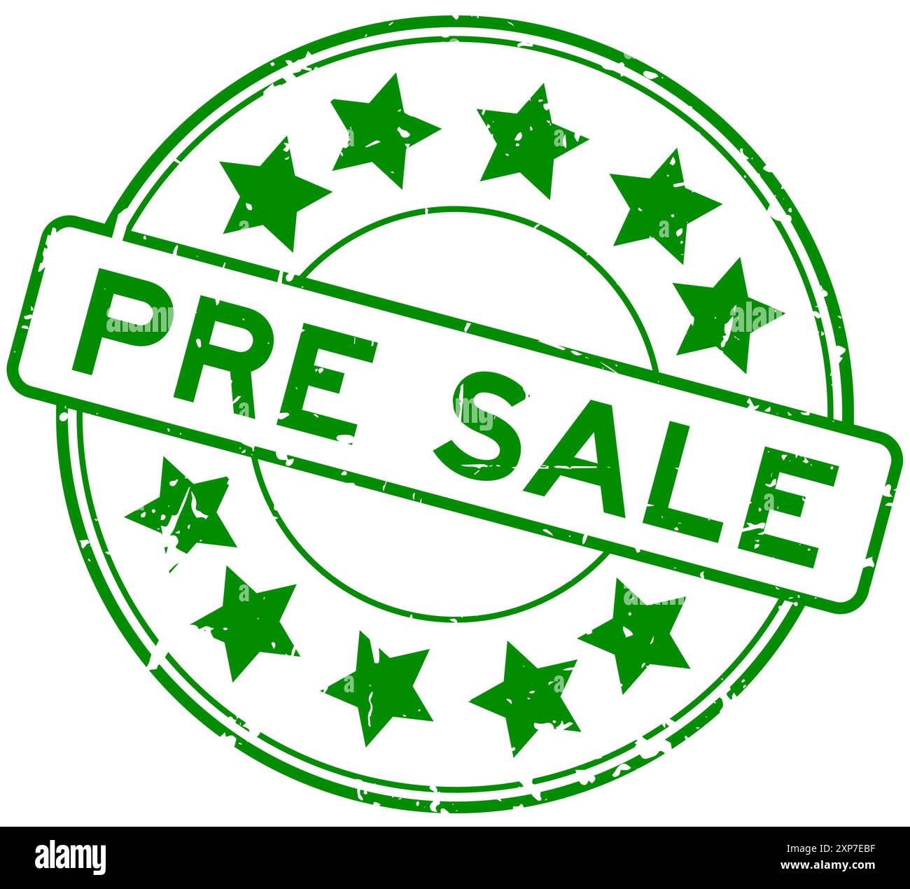 Grunge blue pre sale word with star icon round rubber seal stamp on white background Stock ...