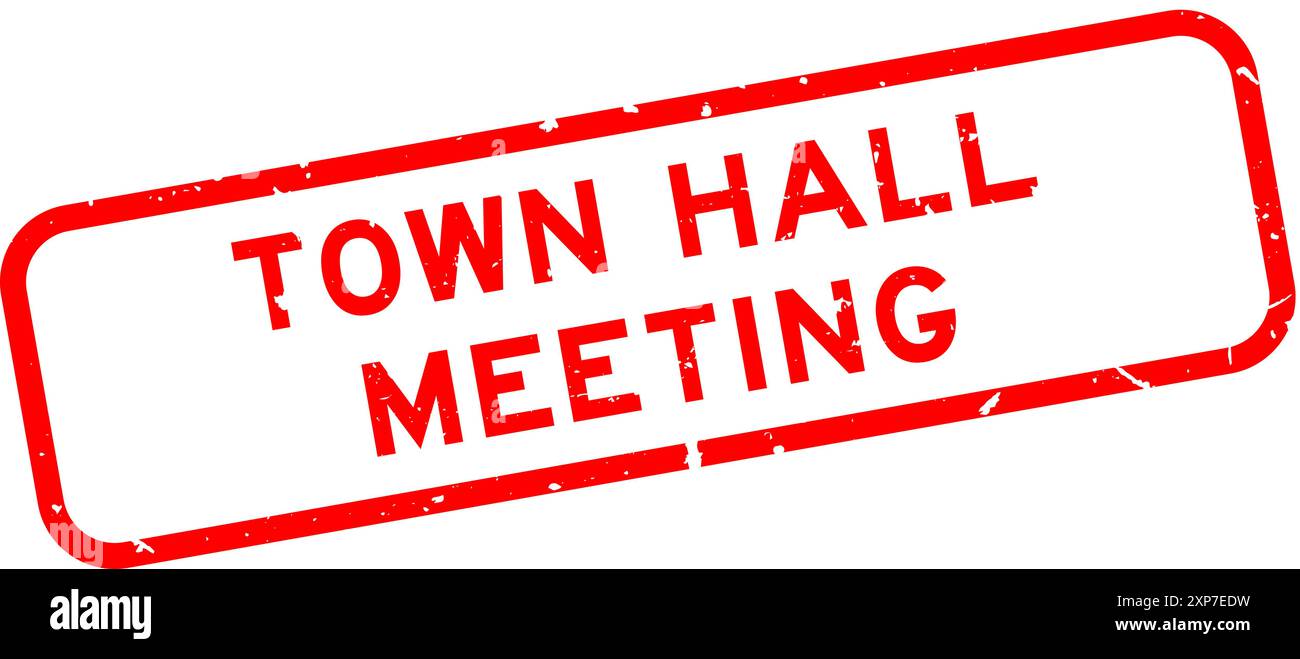 Grunge red town hall meeting word square rubber seal stamp on white ...
