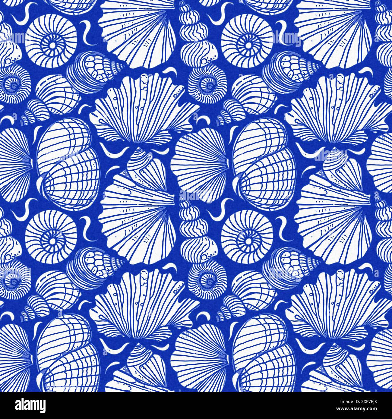 Azure blue white shell motif with linen seamless batik background ...