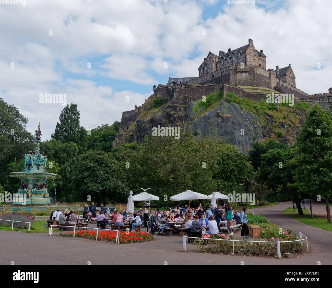 Edinburgh Castle as seen high up above Princes Street Gardens with Ross ...