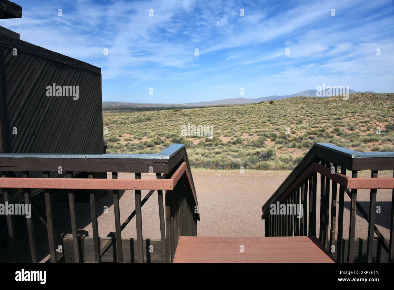 Steps, at the Walking Sands Rest Area, lead to a view of the Sevilleta ...