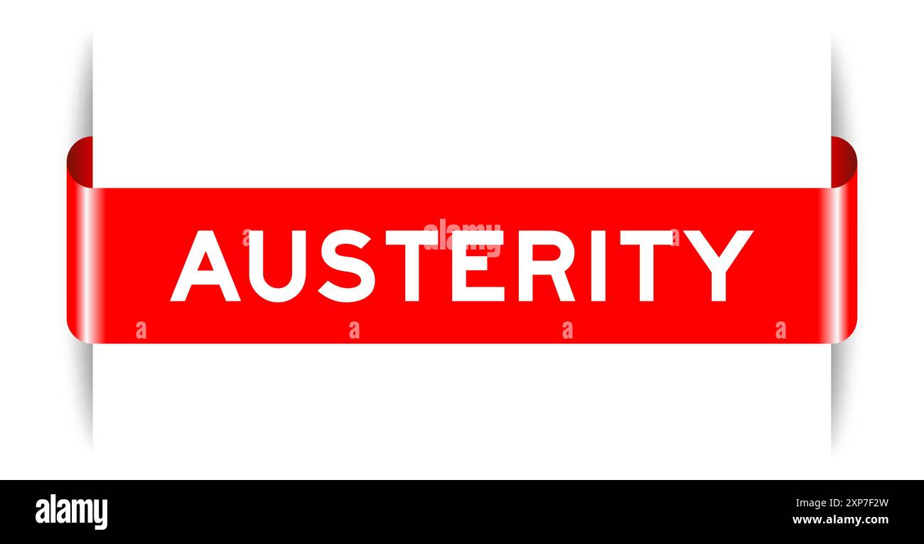 Red color inserted label banner with word austerity on white background ...