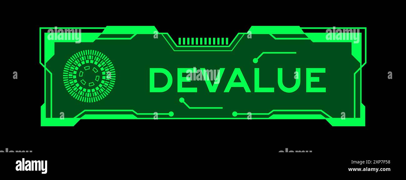 Green color of futuristic hud banner that have word devalue on user ...