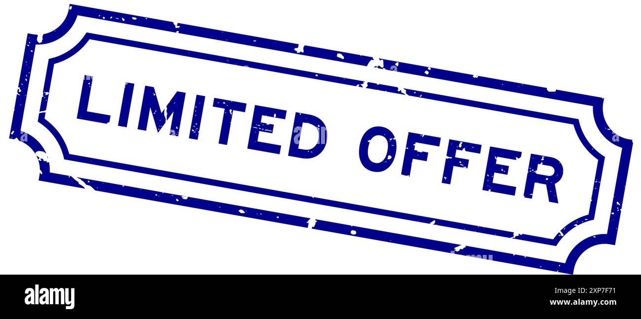 Grunge blue limited offer word rubber seal stamp on white background ...
