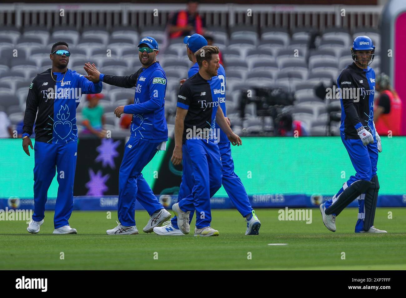 London Spirit players celebrate after the dismissal of Jordon Cox of ...
