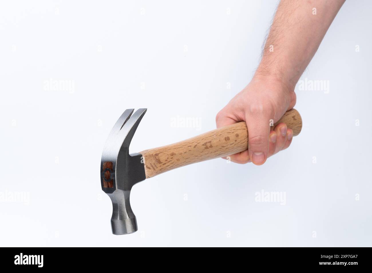 Hitting hammer hand move isolated on white studio background Stock ...