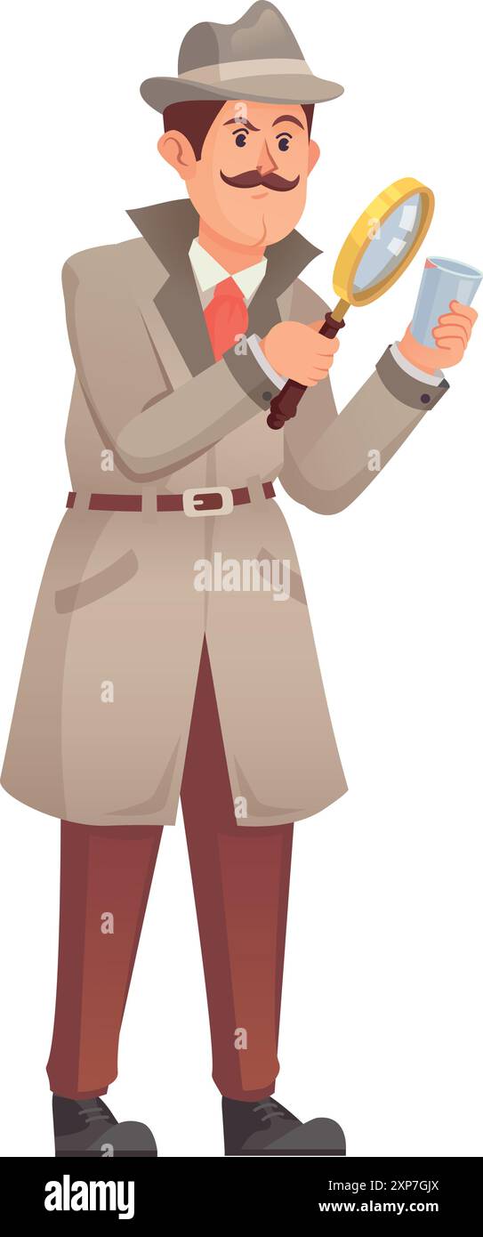Evidence research. Detective inspecting clue. Cartoon character ...