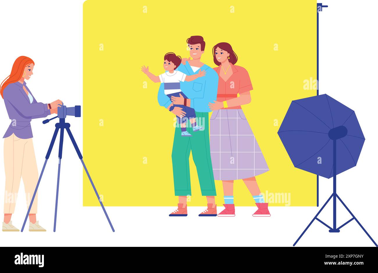 Family photo session in professional studio. Photographer shooting ...