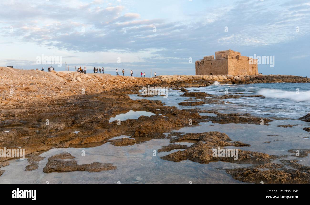 Paphos castle at down. Coastal ancient historic castle landmark at ...
