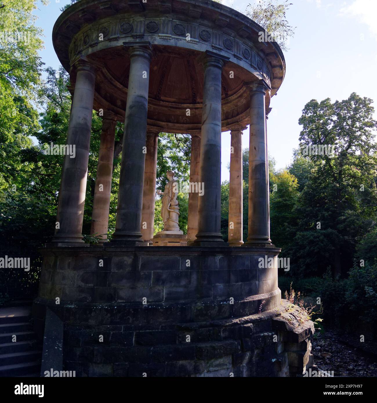 Historic routunda monument with columns on the Water of Leith Walkway ...