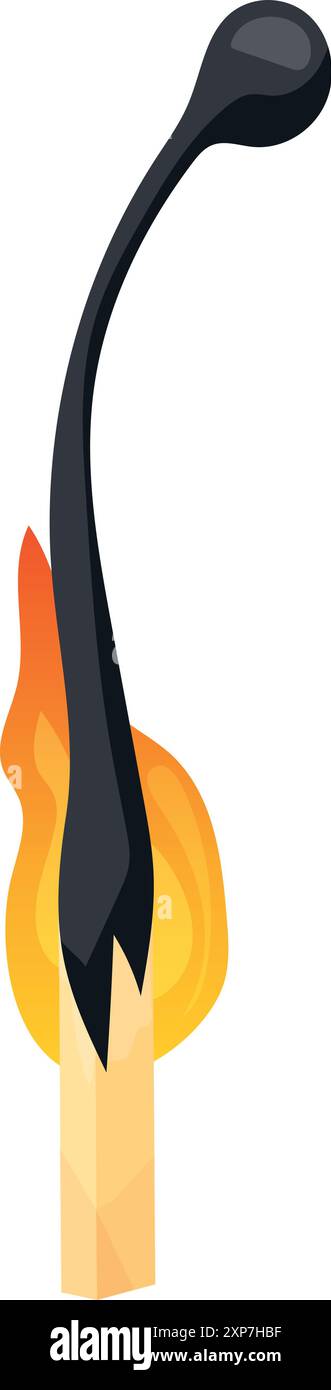 Burning cartoon matchstick. Fire flame stick icon isolated on white ...