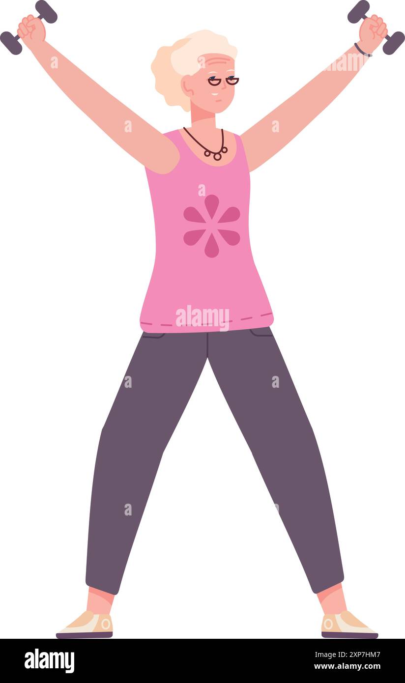 Old woman exercise with dumbbells. Fitness training for senior isolated ...