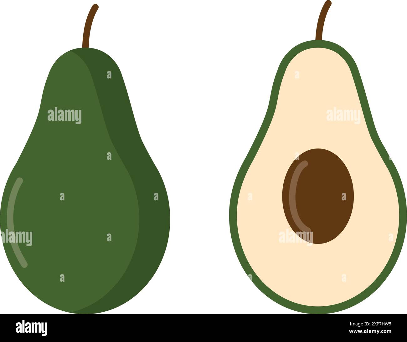 Vector avocado food icon. Avocado fruit whole and half. Avocado ...