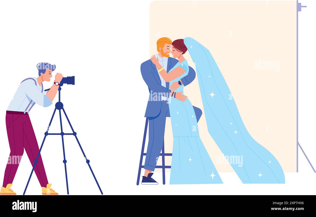 Wedding photo shoot. Professional photographer doing romantic picture ...