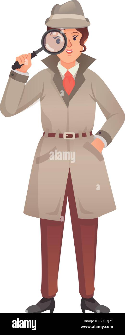 Cartoon detective woman character. Noir retro lady isolated on white ...