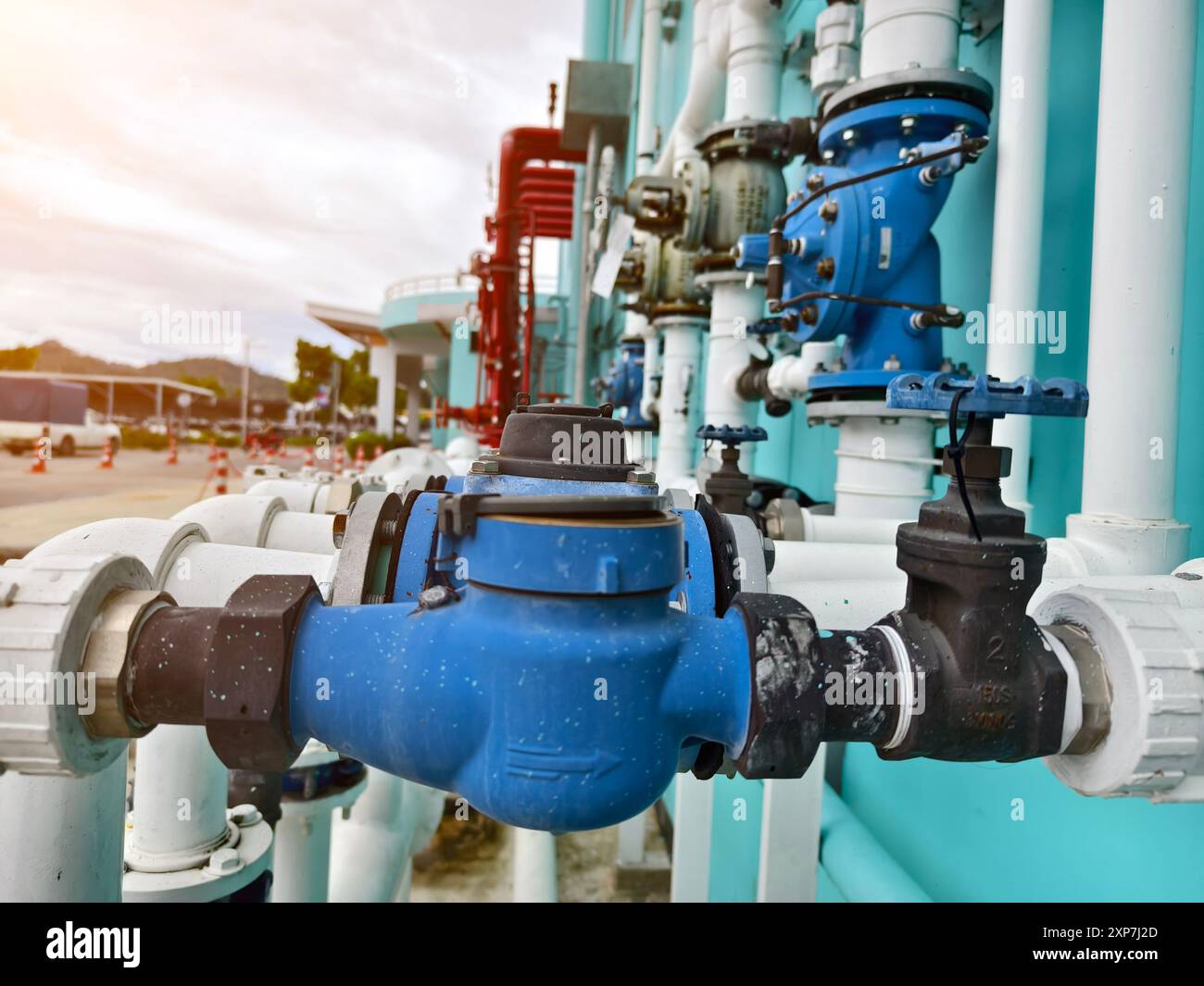 Header pipes valve zone and fire alarm control system at industrial plants Stock Photo - Alamy