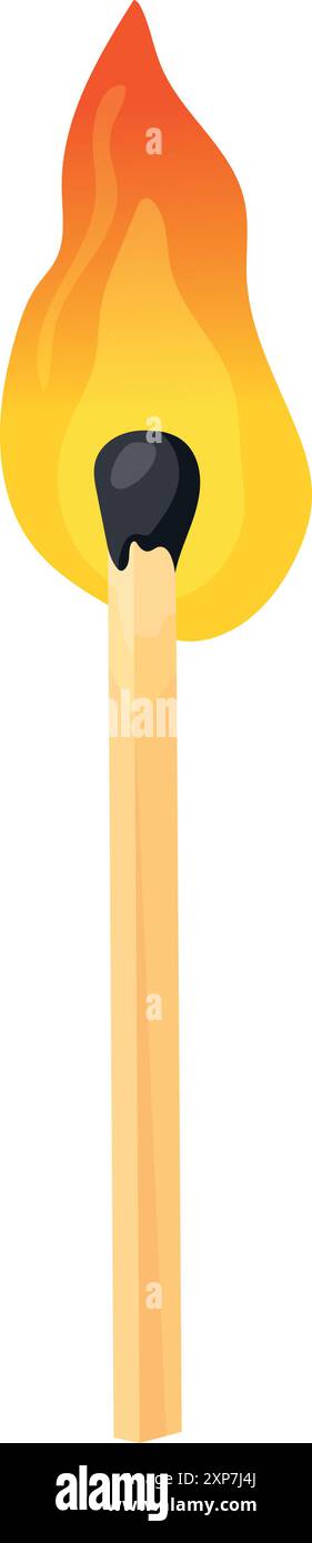 Match fire cartoon icon. Burning stick flame isolated on white ...