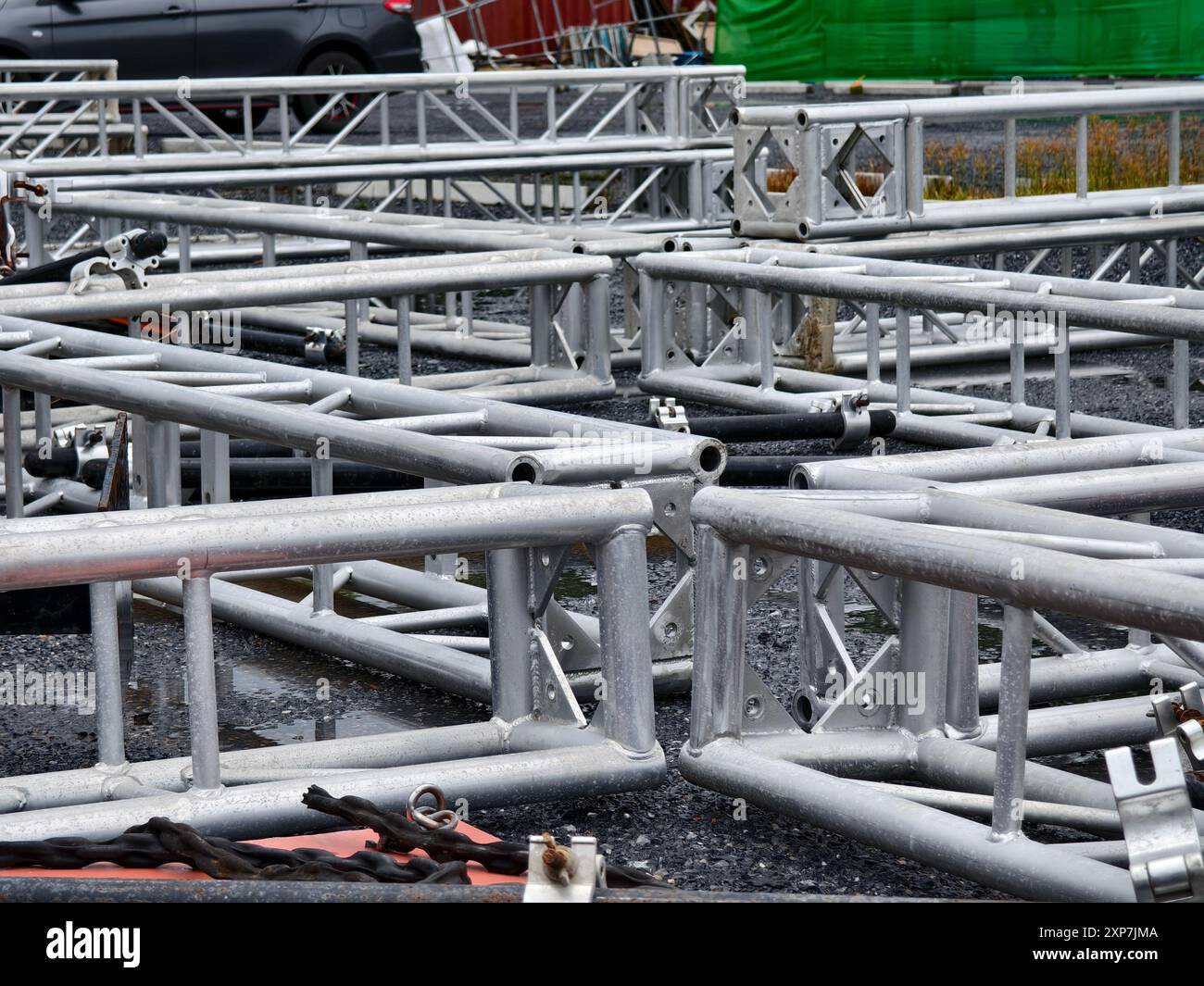 Metal parts of the stage are stacked on top of each other Stock Photo ...