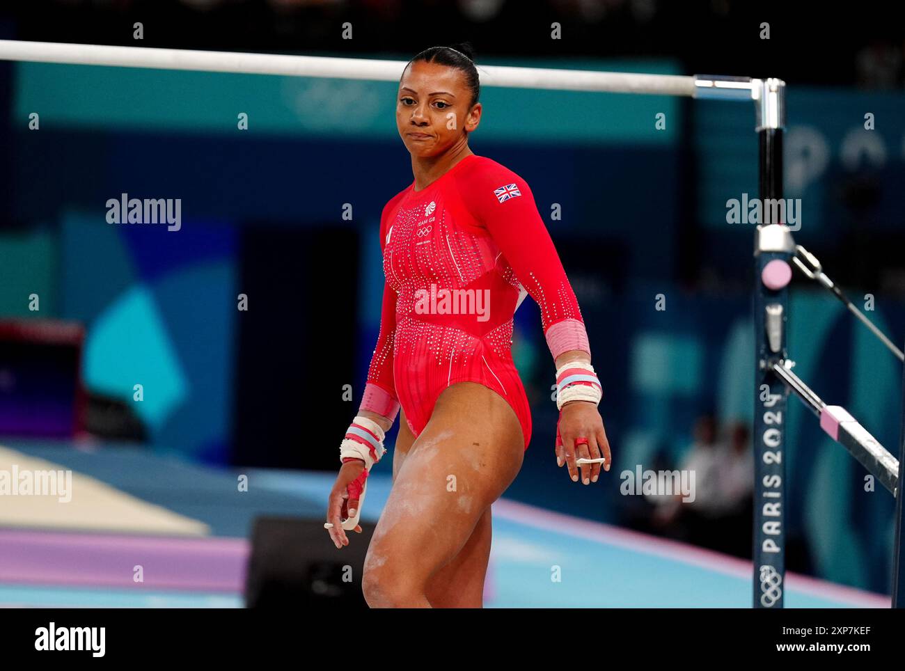 Great Britain's Becky Downie after falling during Women's Uneven Bars ...