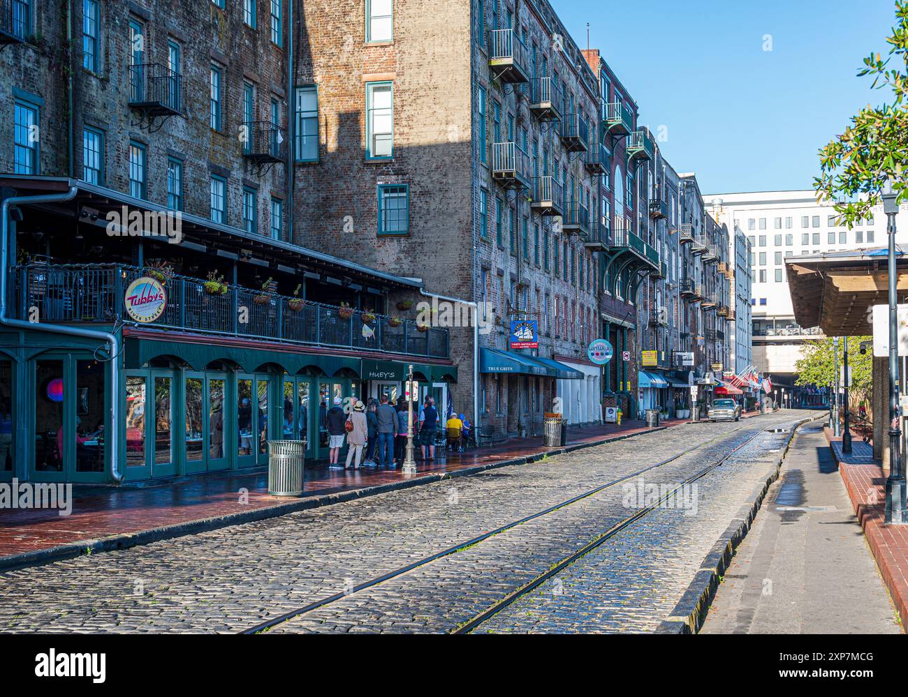 Restaurants and shops along historic River Street in Savannah GA USA ...