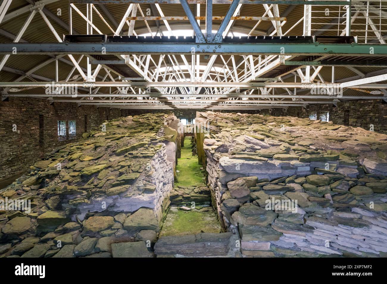 Midhowe Chambered Cairn on Rousay, Orkney. Excavated cairn protected by ...