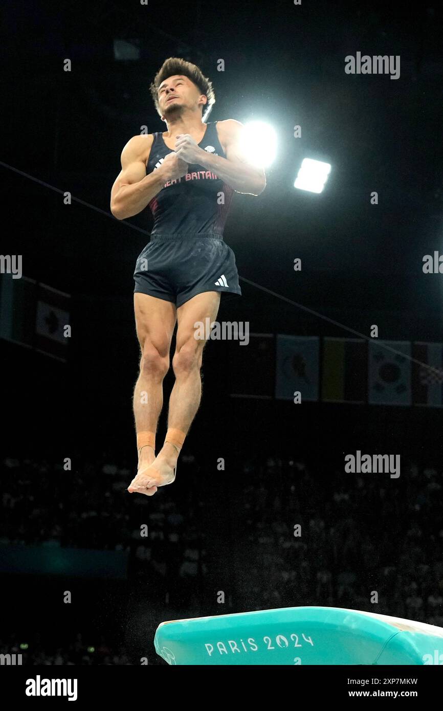 Jake Jarman, of Britain, competes during the men's artistic gymnastics ...