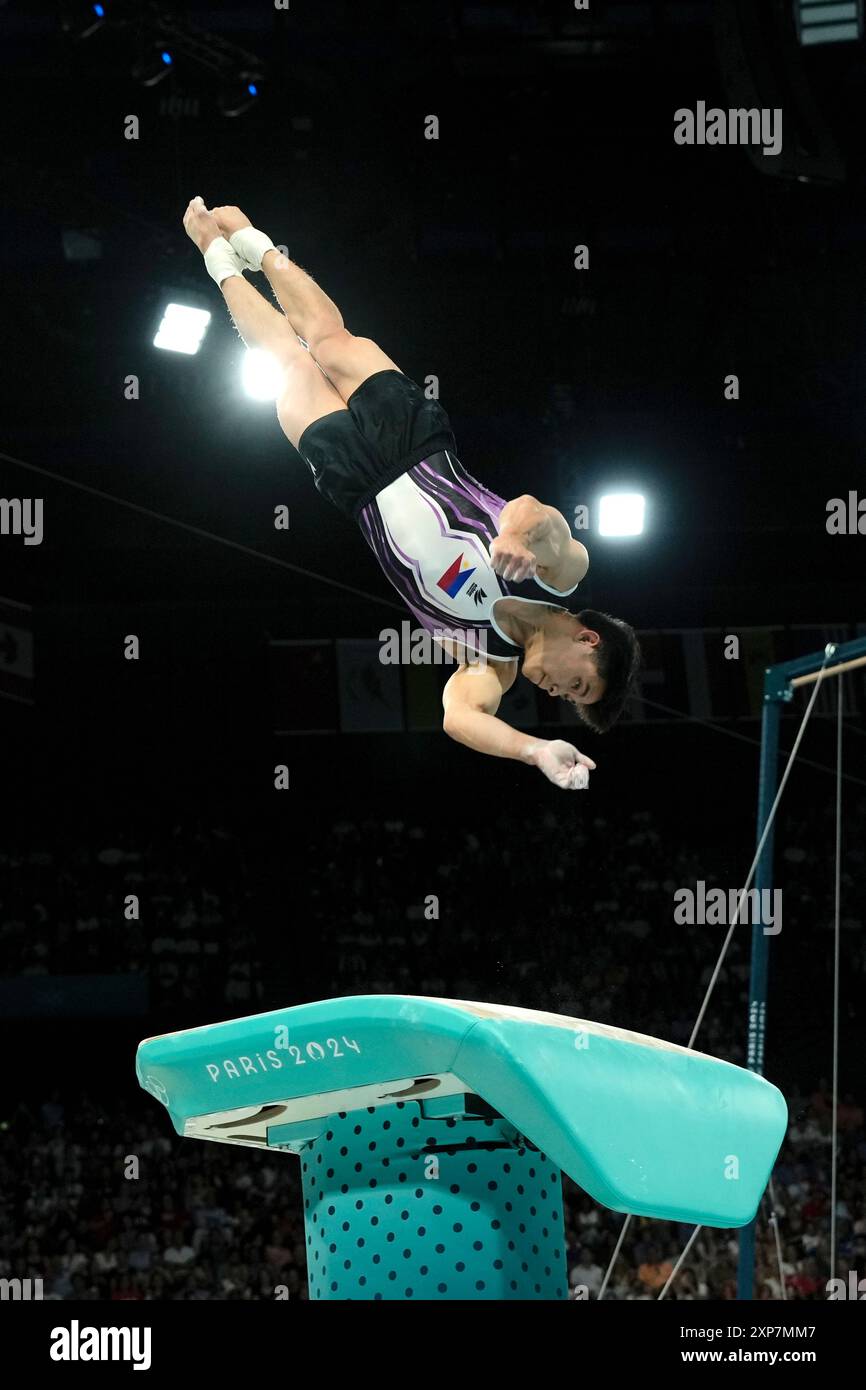 Carlos Edriel Yulo, of the Philippines, competes during the men's ...