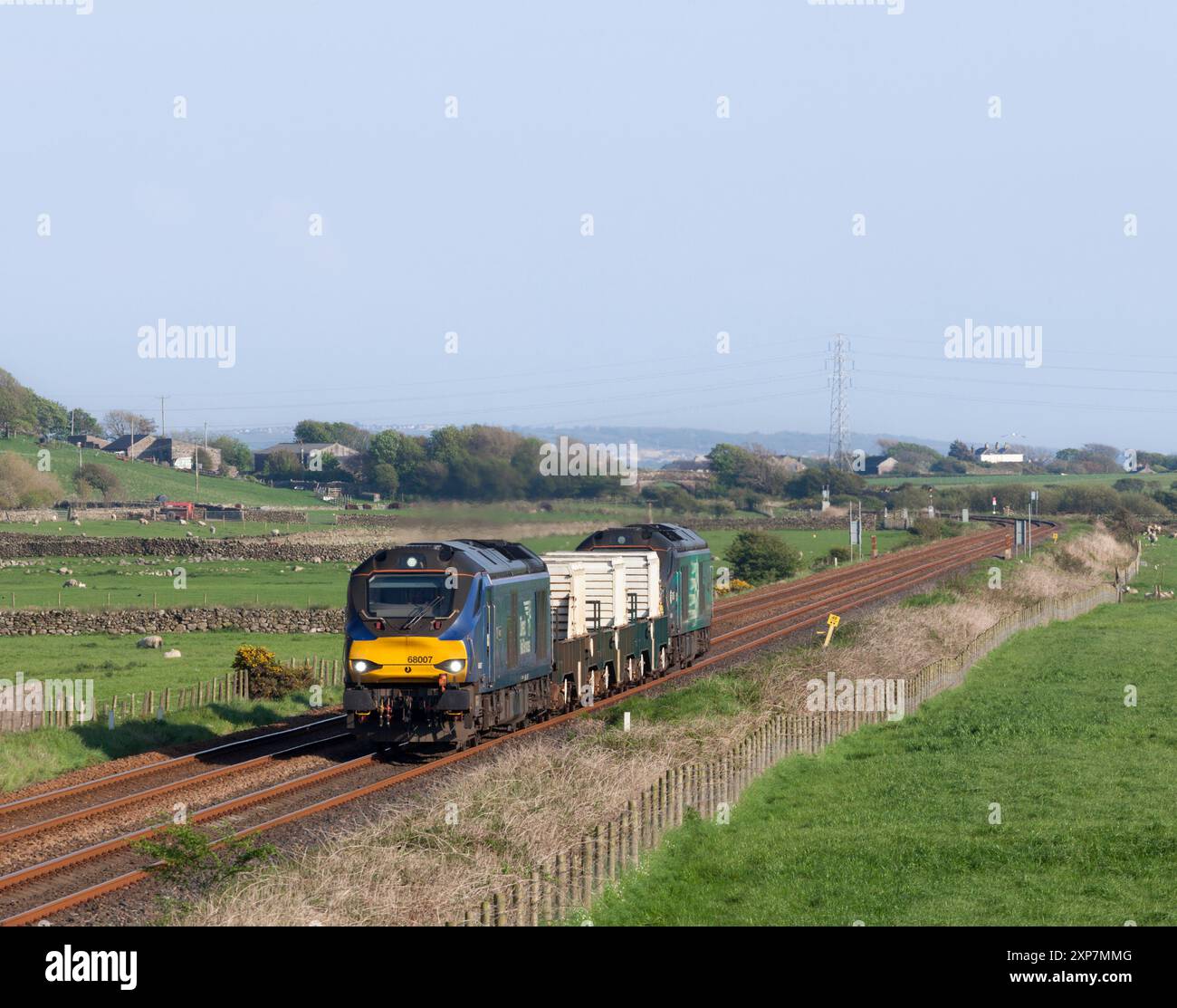 2 Direct Rail Services class 68 locomotives pass Whitbeck (north of ...