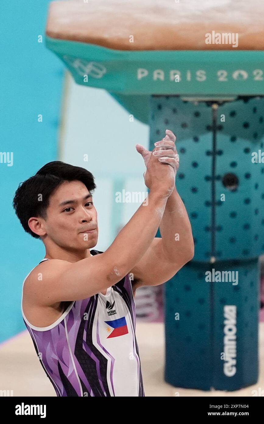 Carlos Edriel Yulo, of the Philippines, competes during the men's ...