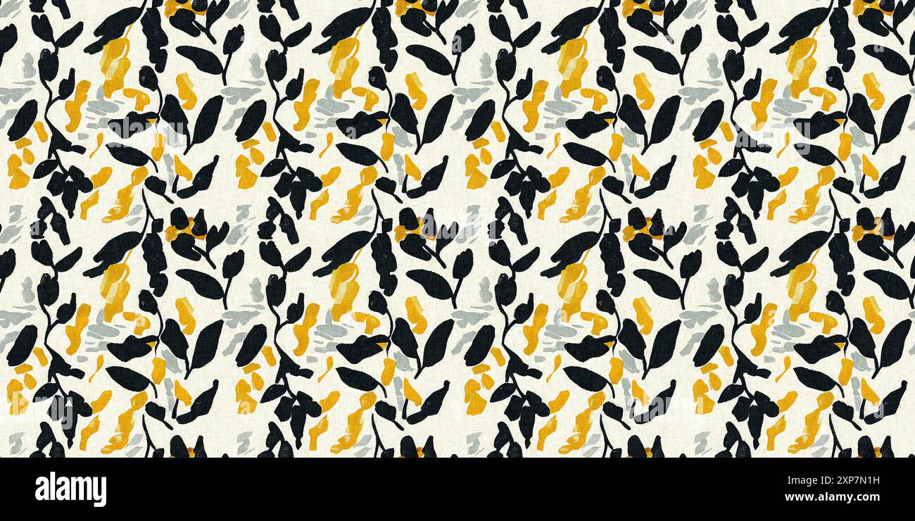 Modern printed fabric flower block print pattern with linen texture ...