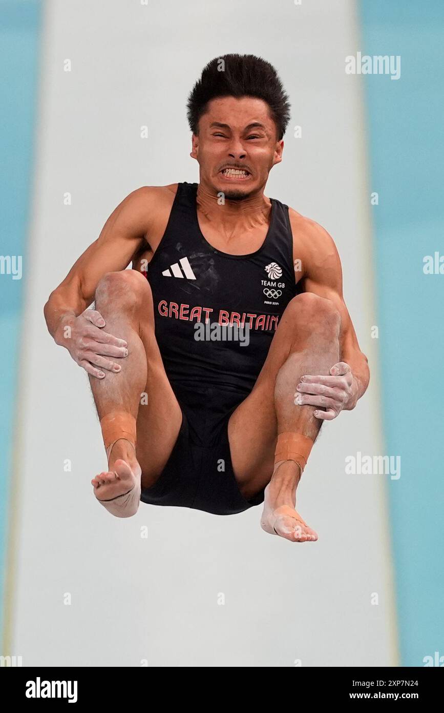 Jake Jarman, of Britain, competes during the men's artistic gymnastics ...