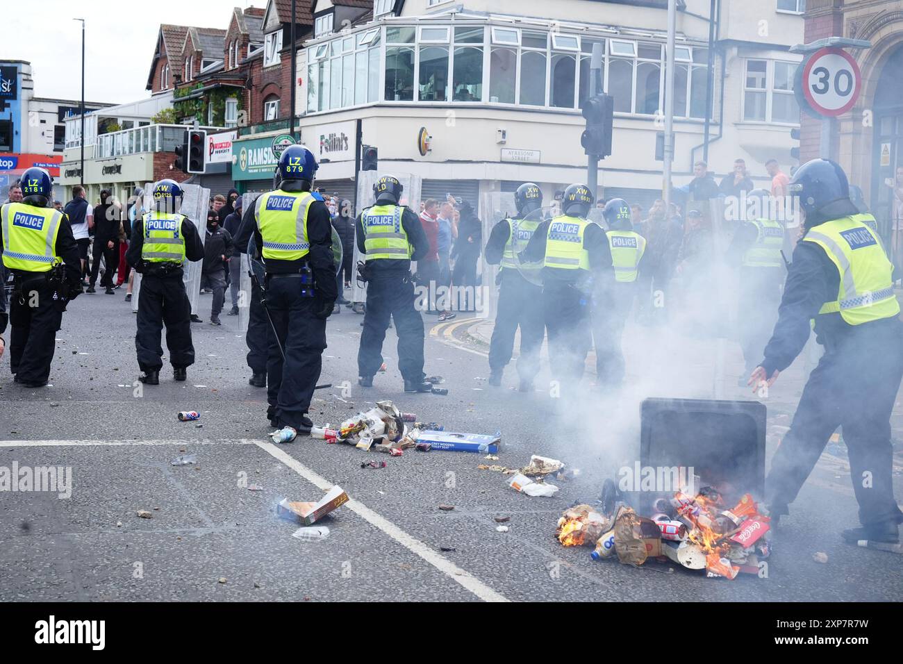 Police officers during an anti-immigration protest in Middlesbrough ...