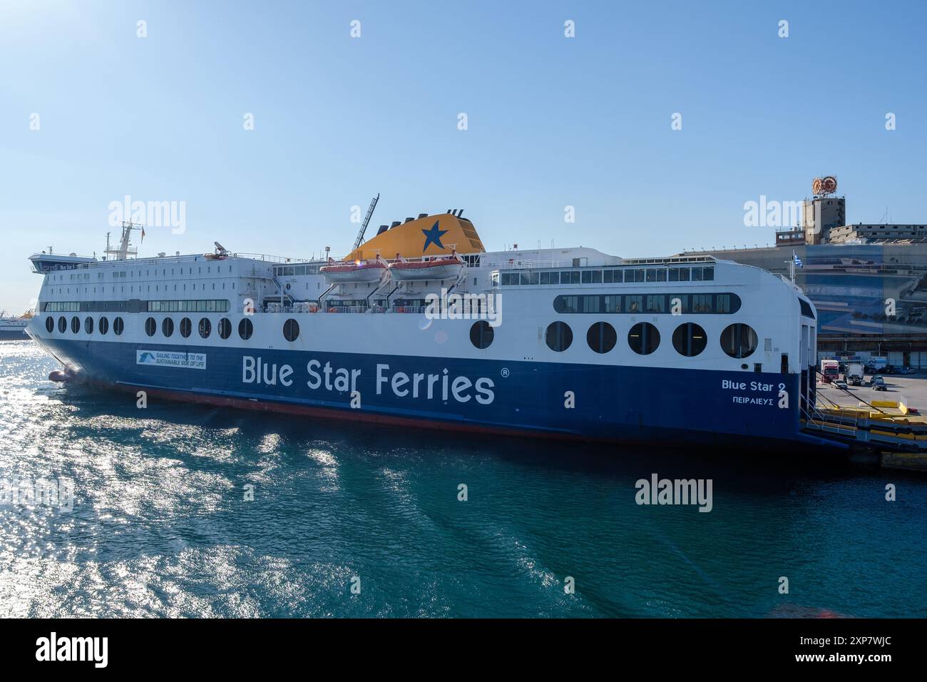 Ios, Greece - May 6, 2024 : View of a Ferry boat docked at the port of ...
