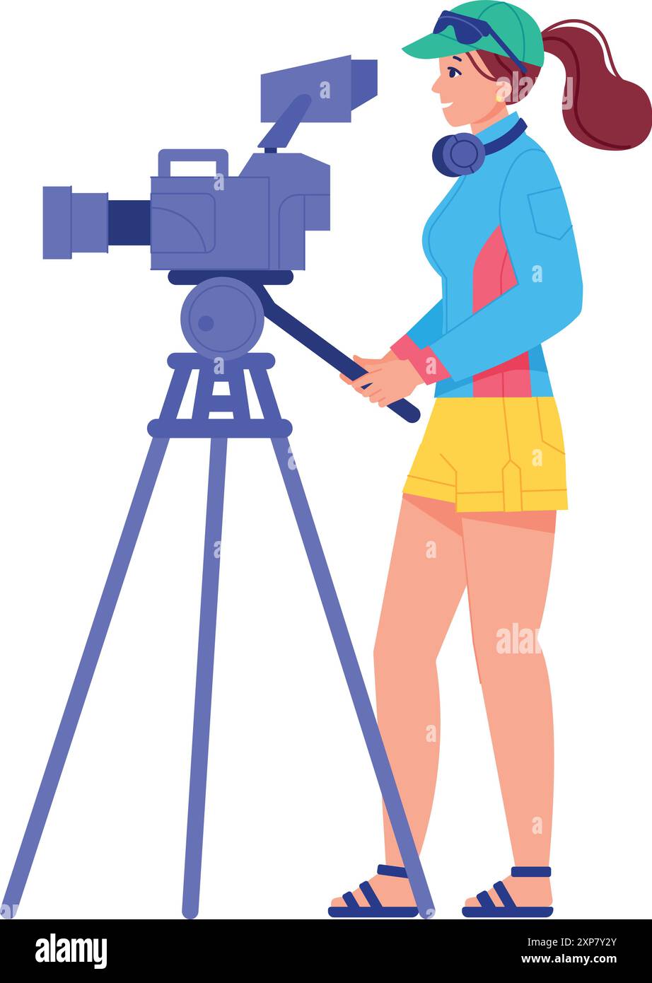Female operator with professional video camera. Cinema production ...