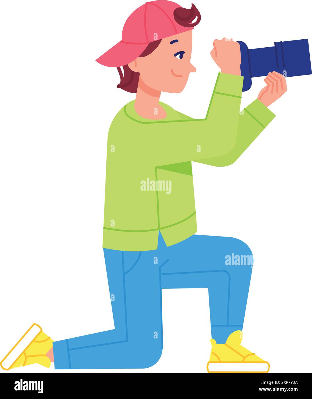 Boy with professional camera. Happy kid photographer character isolated ...