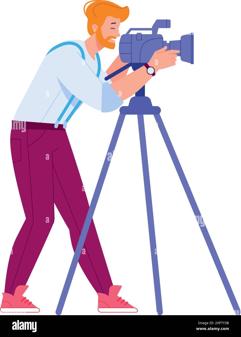 Man with professional photo camera. Happy operator character isolated ...