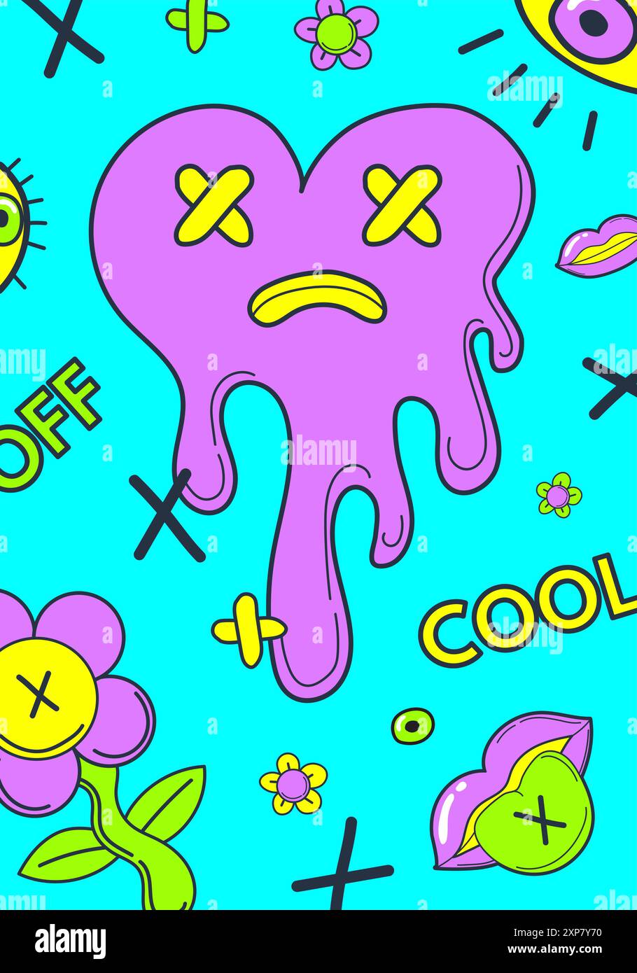 Hipster style poster. Retro 70 hippie groovy acid template. Vector ...