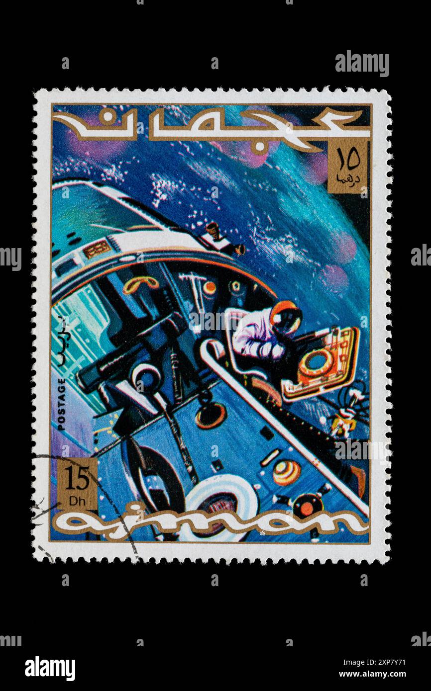 Space Exploration Postage stamps from Ajman 1971. Futuristic design of ...