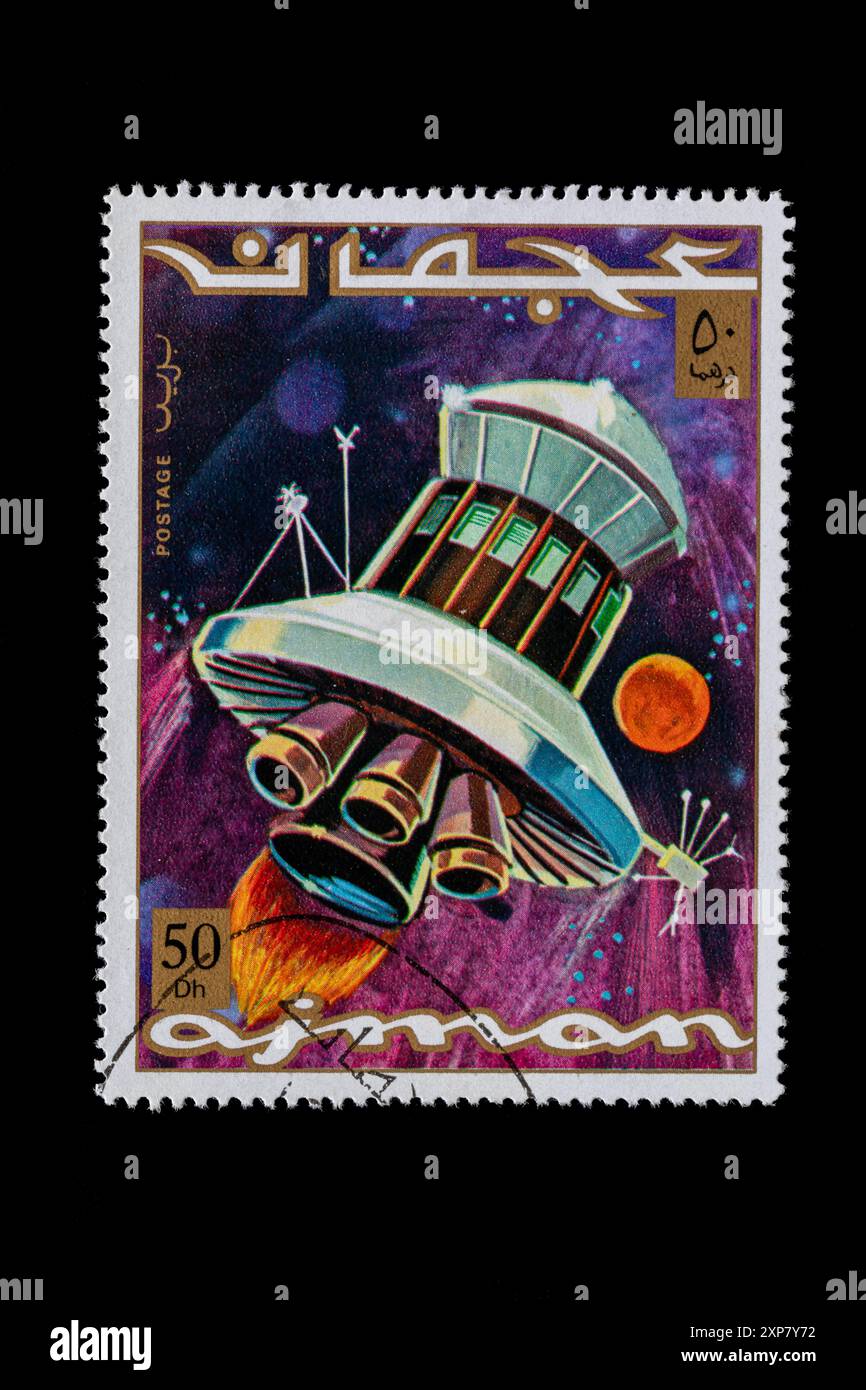 Space Exploration Postage stamps from Ajman 1971. Futuristic design of ...