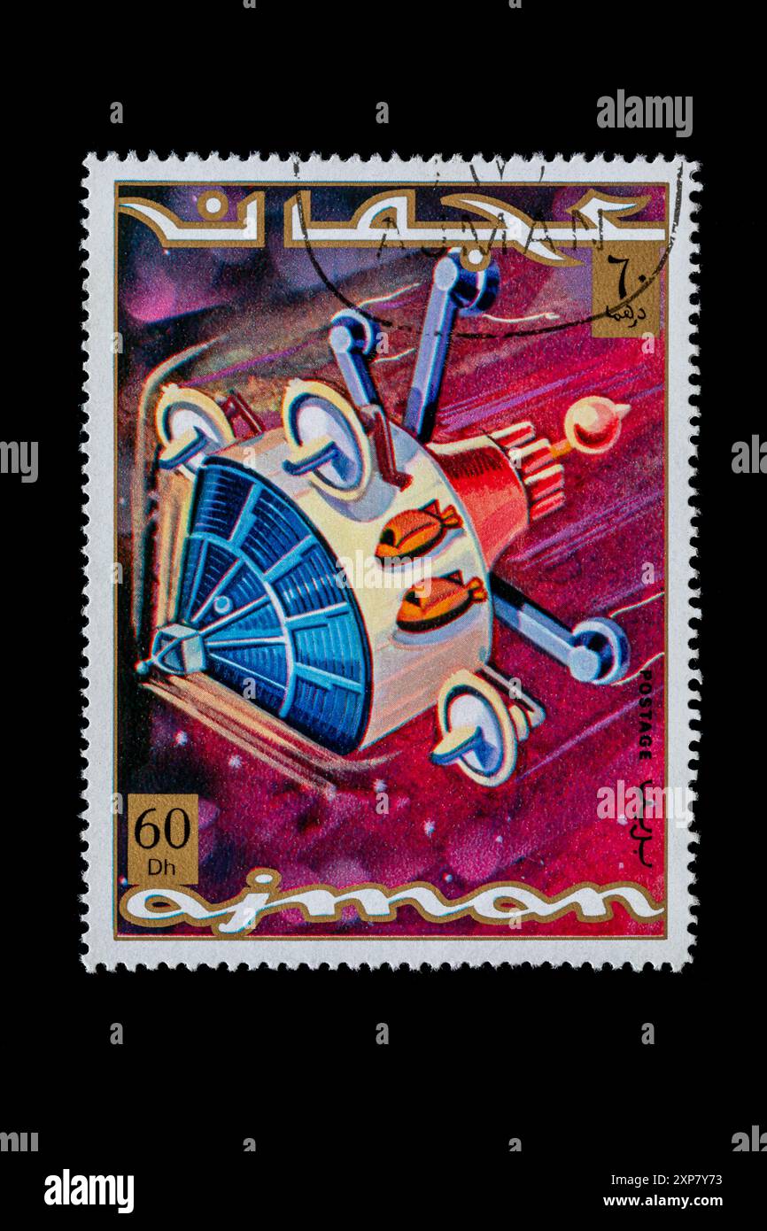 Space Exploration Postage stamps from Ajman 1971. Futuristic design of ...