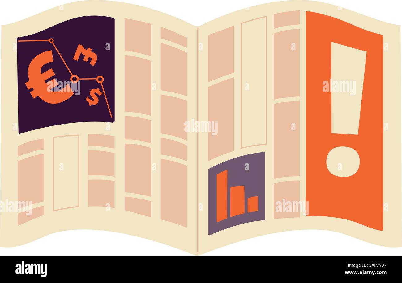 Open newspaper with business articles. Financial press cartoon icon ...