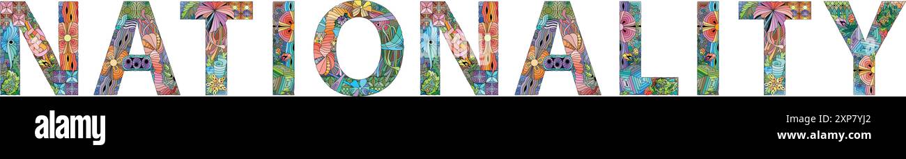 Hand-painted art design. Illustration word NATIONALITY for t-shirt ...