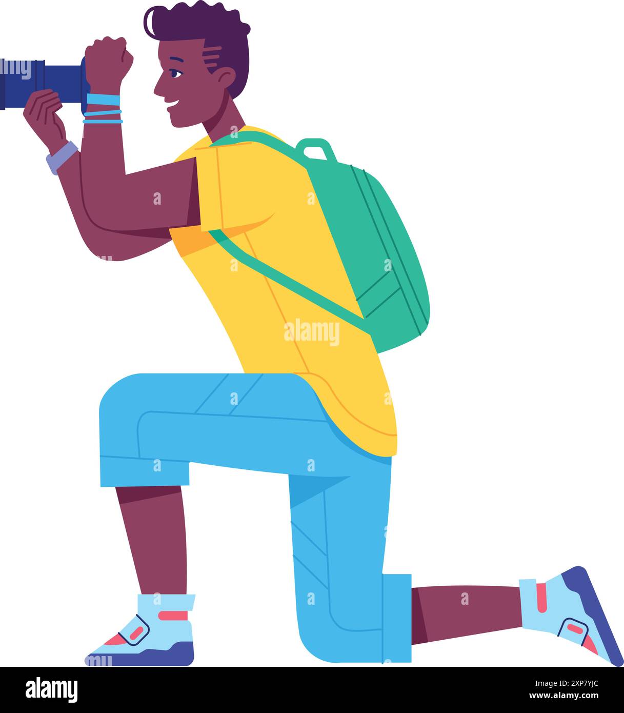 Black boy making photos outside. Summer outdoor shooting isolated on ...