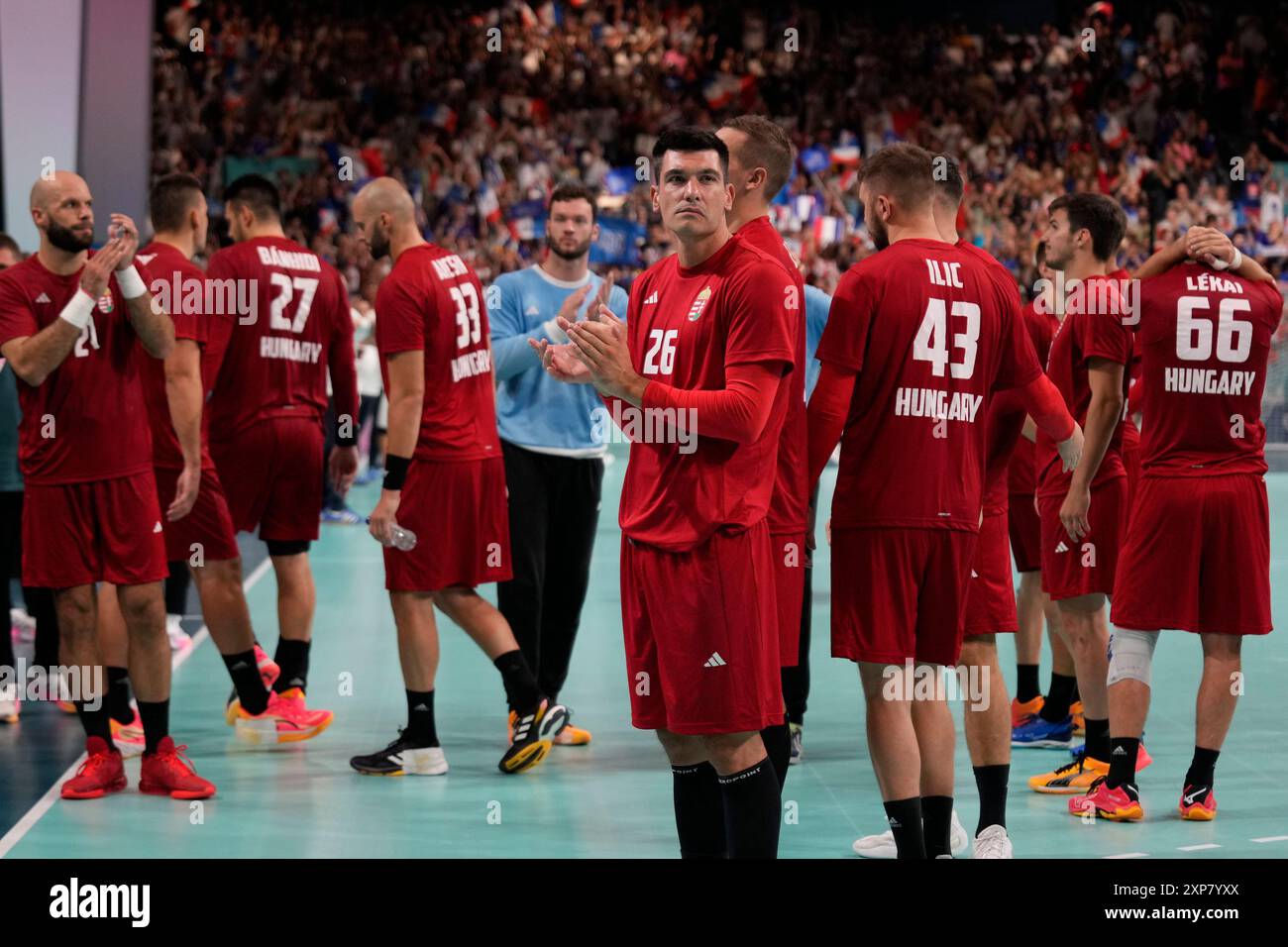 Hungary team players acknowledge the crowd after losing to France ...