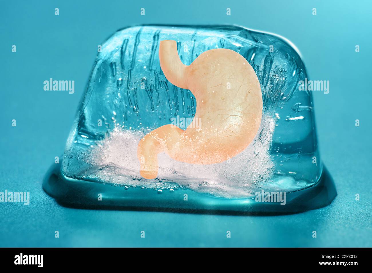 Realistic representation of a human stomach frozen in ice, showcasing ...