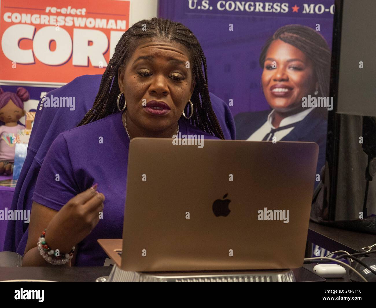 St. Louis, Missouri, USA. 3rd Aug, 2024. Rep. CORI BUSH (D-MO) speaks ...