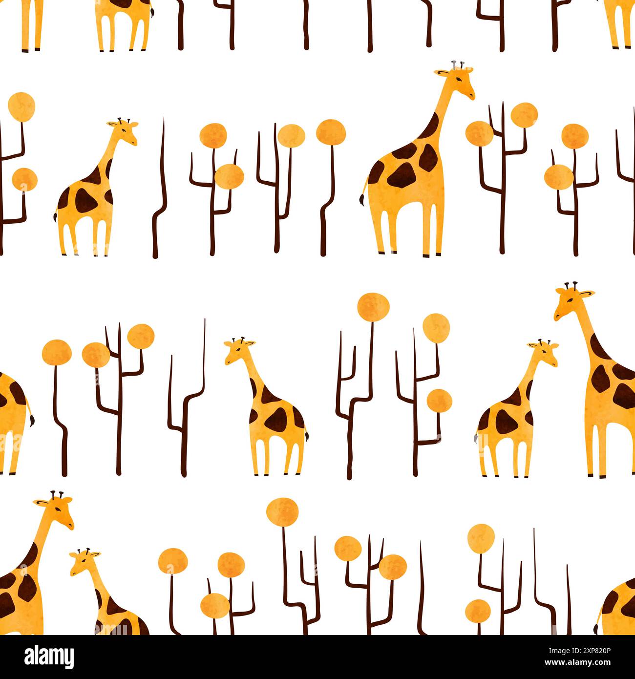 Seamless African pattern with cute giraffe and abstract trees. Vector ...