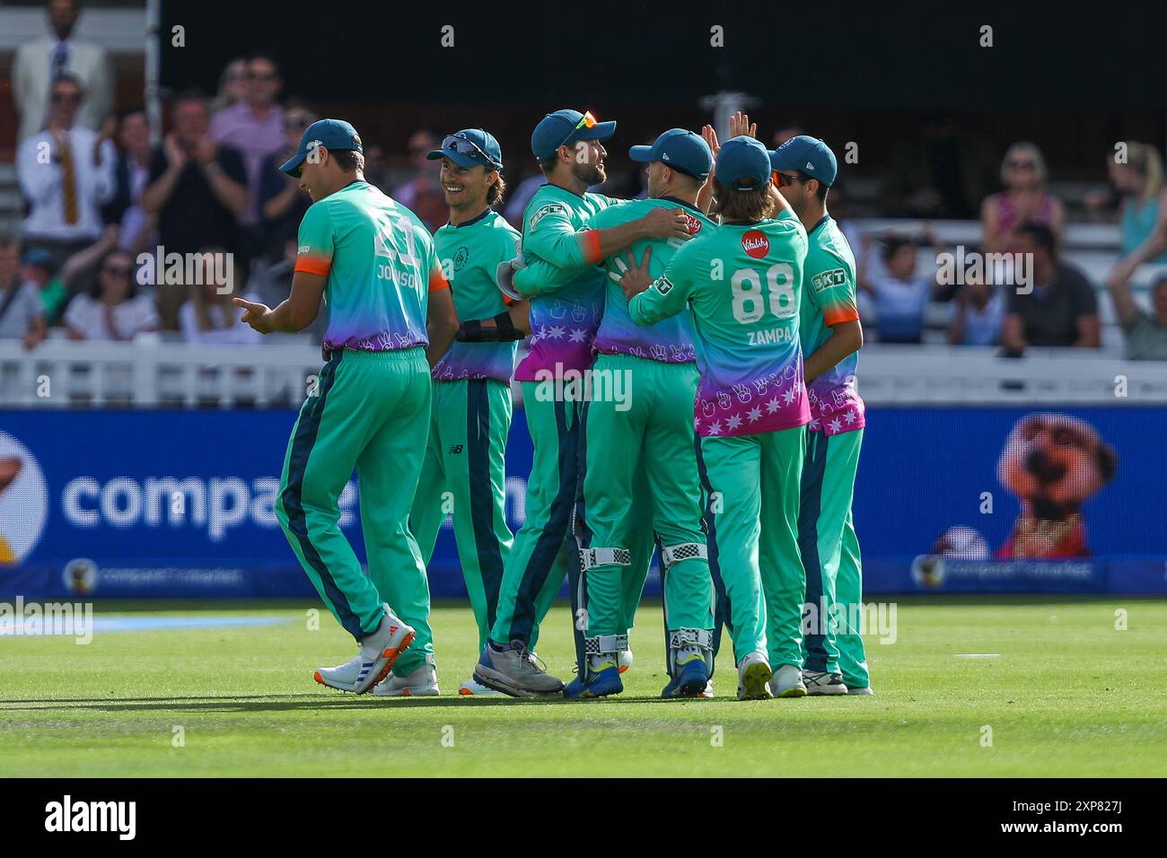 Oval Invincibles players celebrate after the teams victory following ...