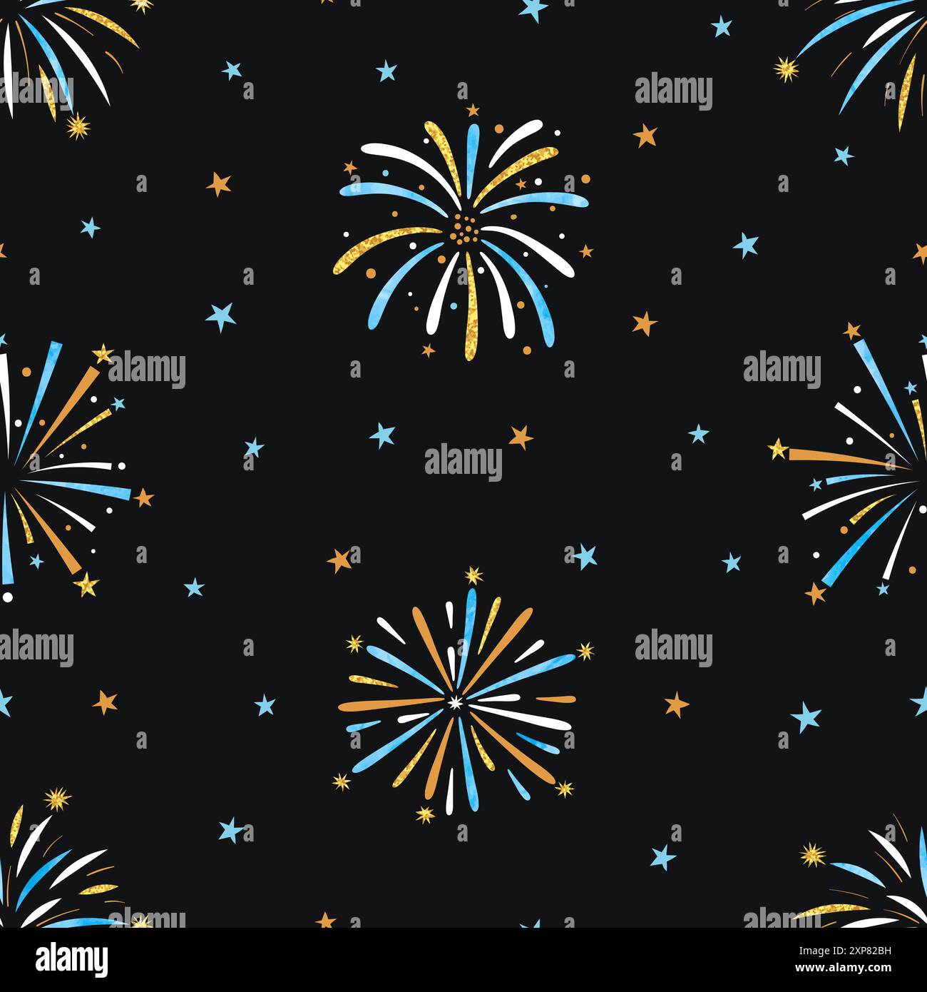 Fireworks seamless pattern. Hand drawn vector celebration background ...