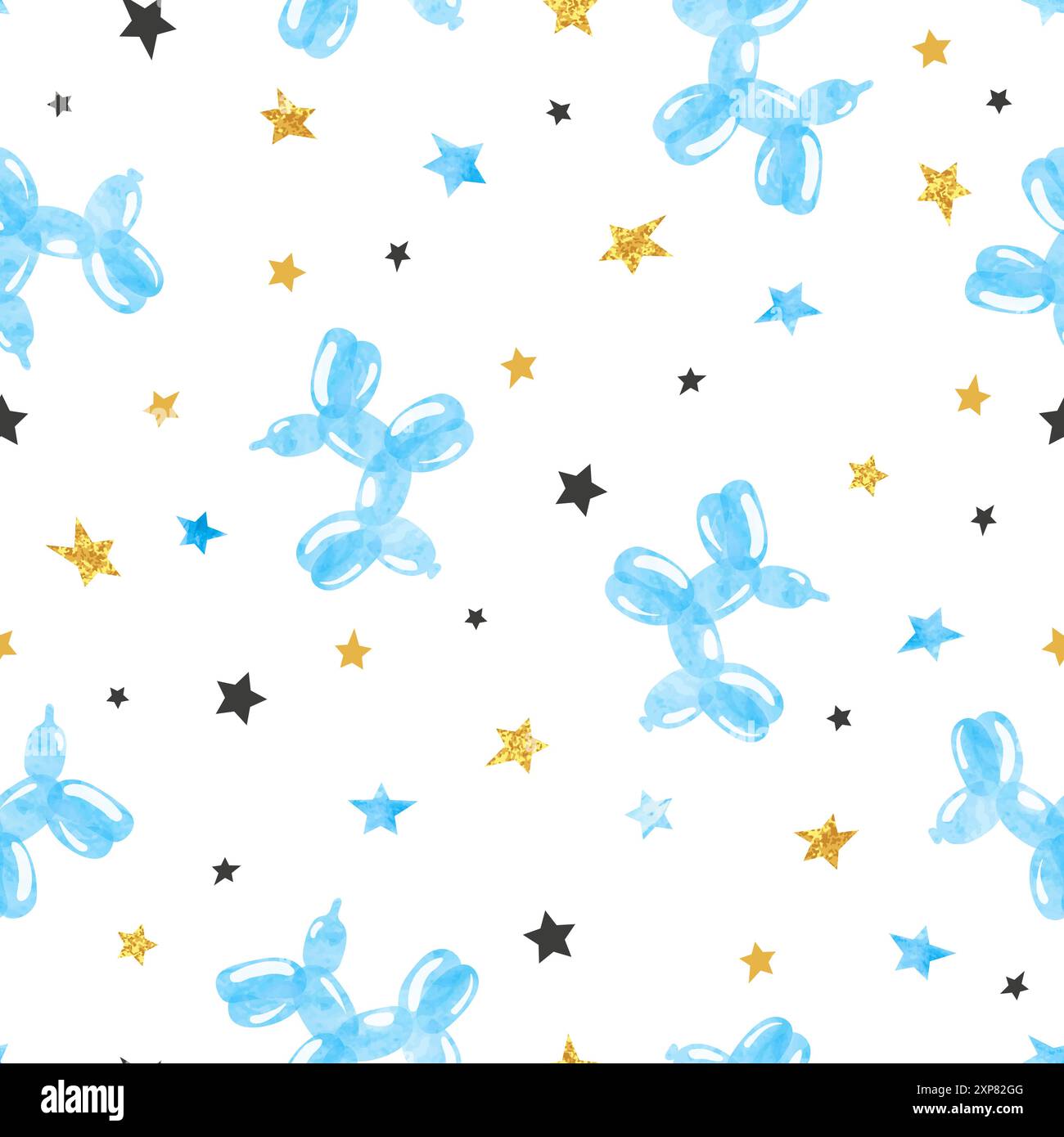 Blue balloon dogs seamless pattern. Cute watercolor print with balloons ...